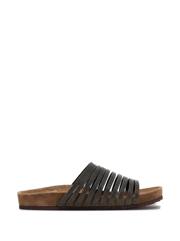 Brunello Cucinelli Leather Flat Sandals With Bead Embellishment - Multicolor