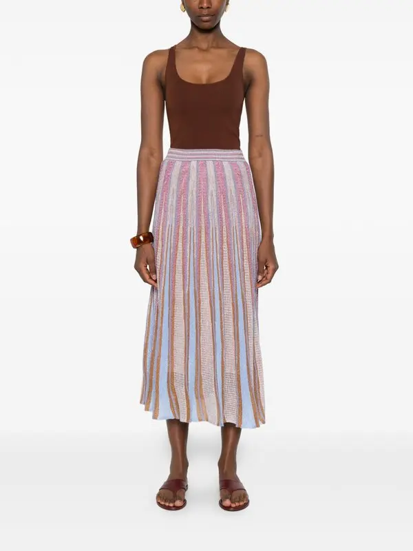 FORTE_FORTE Pleated Long Skirt With Striped Pattern - Multicolor