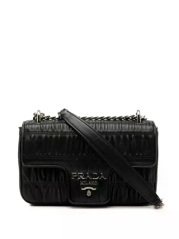 Prada Nappa Gaufre Chain Flap Crossbody Bag - Black