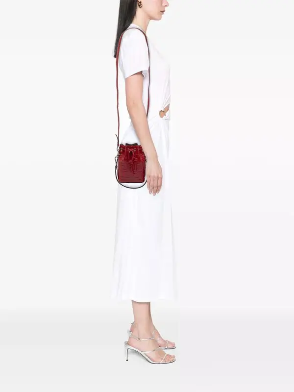 Fendi Mini Zucca Embossed Leather Mon Tresor Bucket Bag Satchel - Red