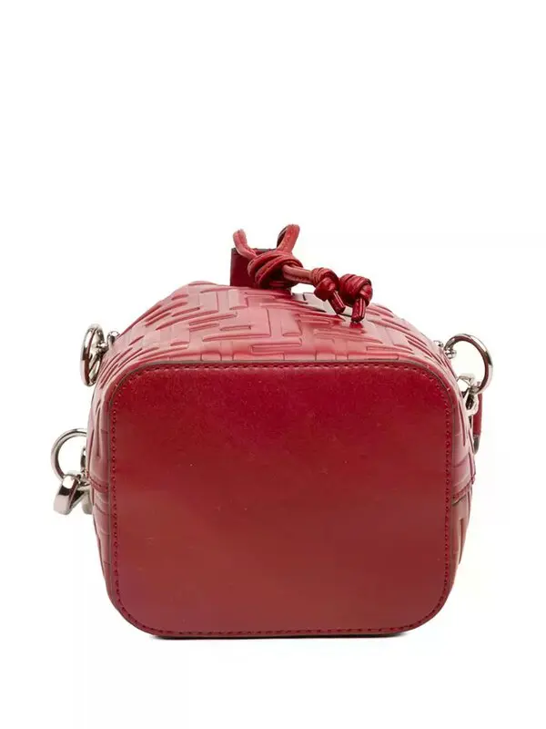 Fendi Mini Zucca Embossed Leather Mon Tresor Bucket Bag Satchel - Red