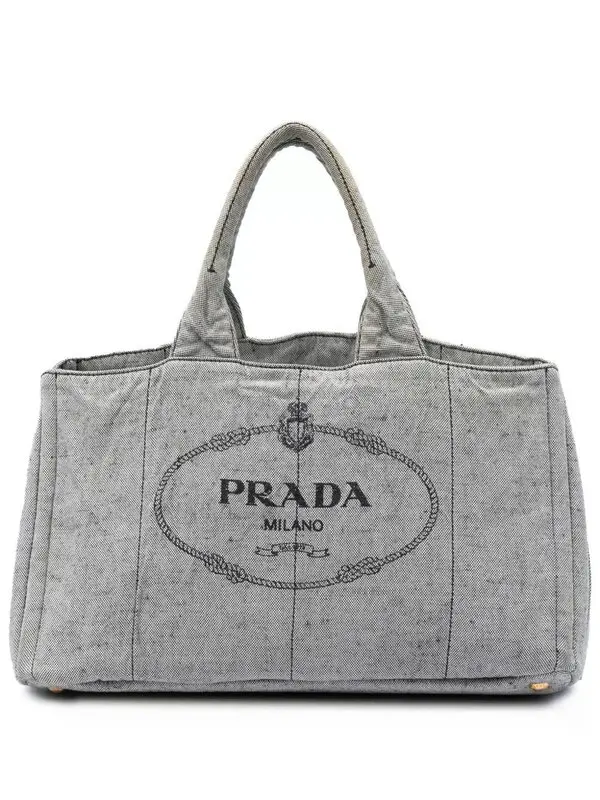 Prada Large Canvas Canapa Logo Satchel - Grey