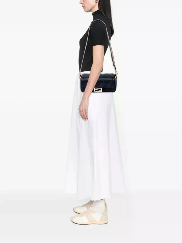 Fendi Zucca Embroidered Canvas Baguette Satchel - Blue
