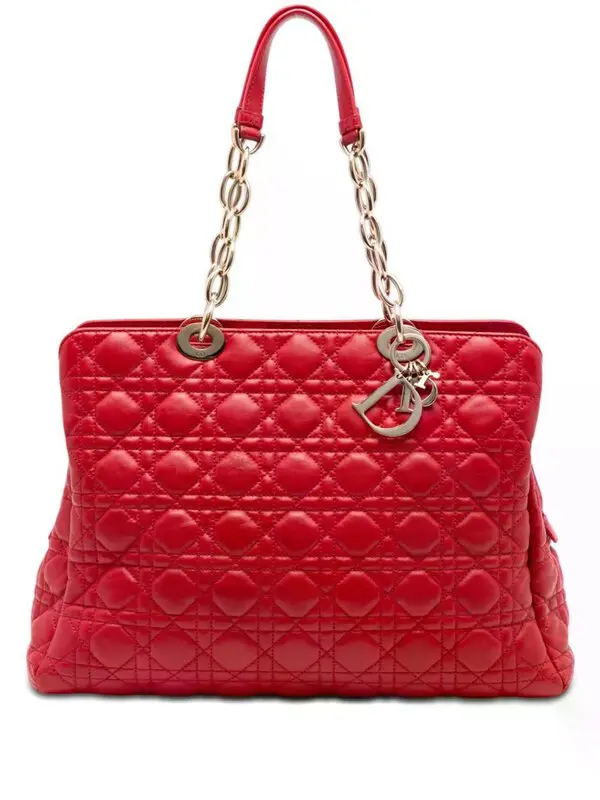 Dior Lambskin Cannage Soft Zipped Lady Shopping Tote Bag - Red