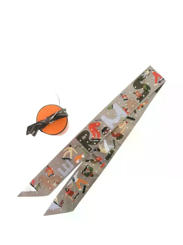 Hermès 2024-2026 Figures Libres Studded Silk Twilly Scarf Scarves