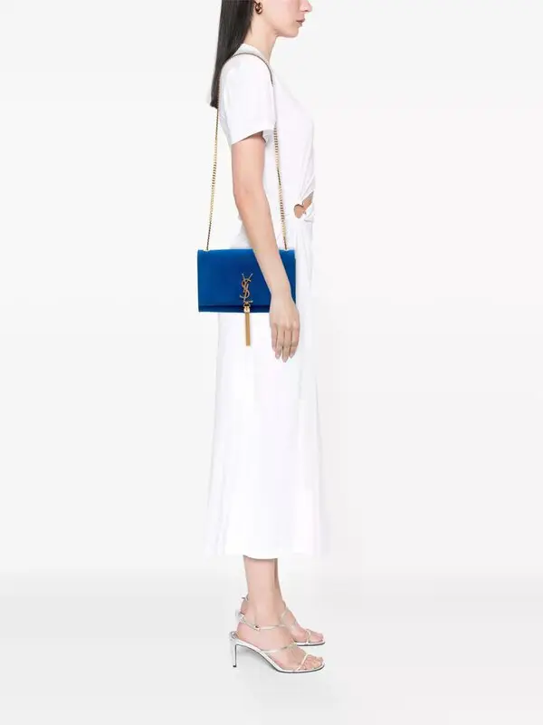 Saint Laurent Medium Suede Monogram Kate Tassel Crossbody Bag - Blue