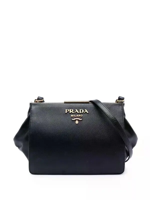 Prada Saffiano And City Calf Light Frame Crossbody Bag - Black