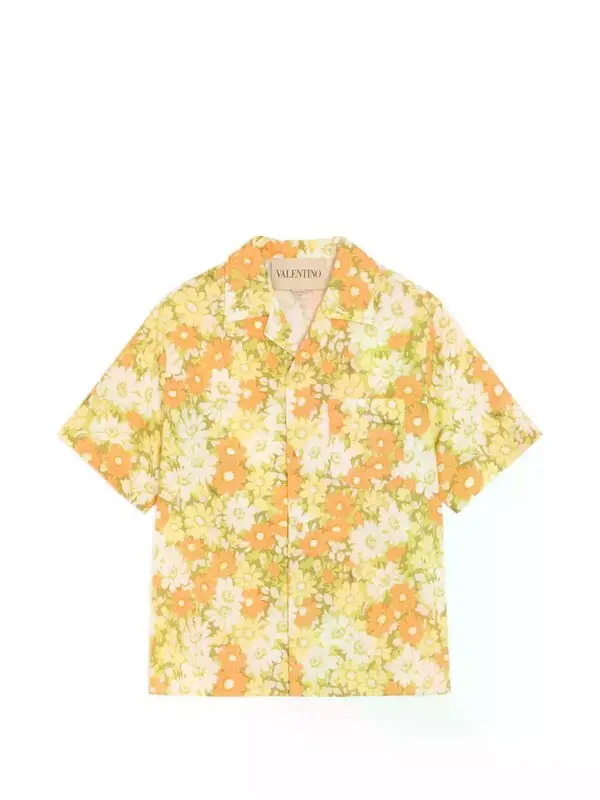 Valentino Garavani Cotton Bowling Shirt With Papier-floral Print - Yellow