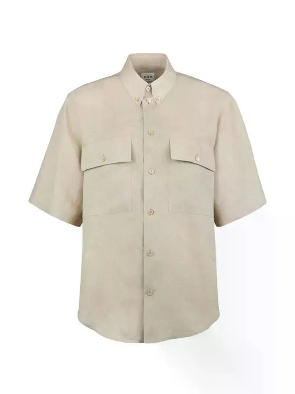 TOD'S Sand Beige Linen Short-sleeved Shirt - Neutrals