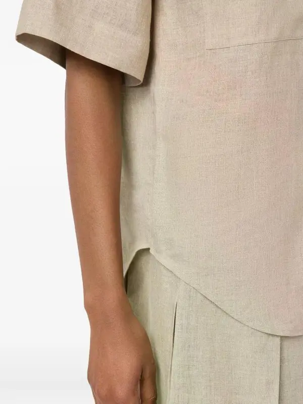 TOD'S Sand Beige Linen Short-sleeved Shirt