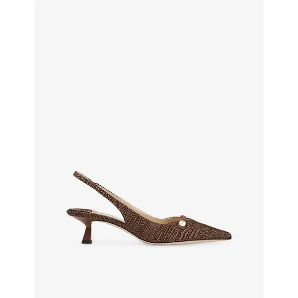 JIMMY CHOO Amita 45 Slingback Raffia Heeled Pumps
