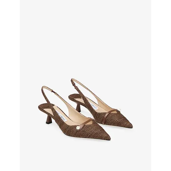 JIMMY CHOO Amita 45 Slingback Raffia Heeled Pumps