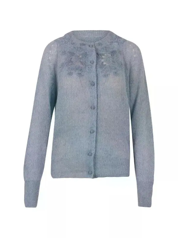 Ermanno Scervino Lace-appliqué Open-knit Cardigan - Blue