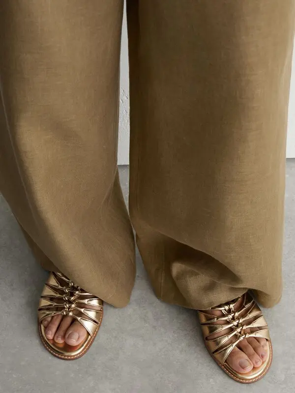 REISS Agnes Metallic Knotted Flat Sandals - Gold