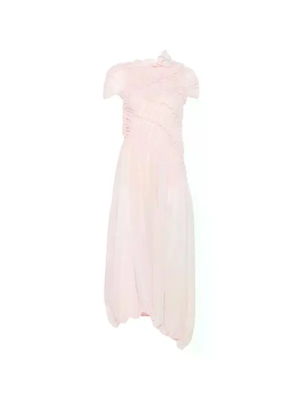 Magda Butrym Ruched Midi Dress With Ruffled Trim - Pink