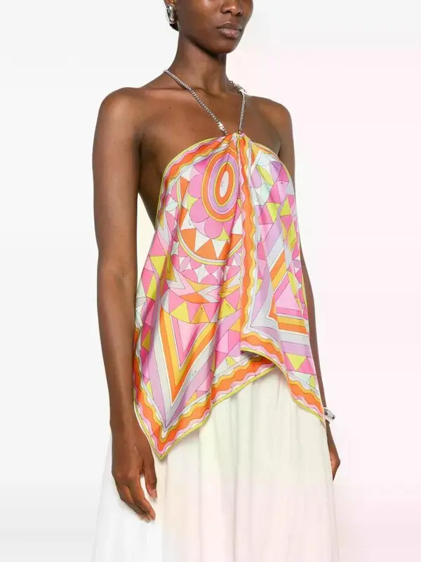 Emilio Pucci Geometric-print Chain-link Halterneck Top