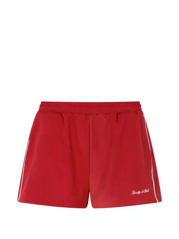 SPORTY & RICH Logo Embroidered Side Stripe Shorts - Red
