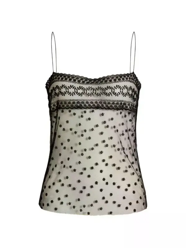 Alberta Ferretti Embroidered Mesh Top - Black