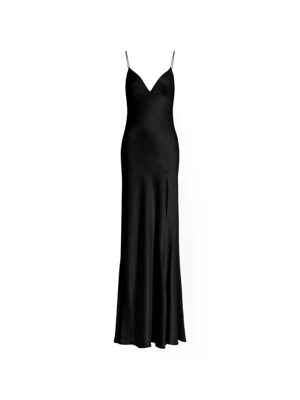 Alberta Ferretti Satin V-neck Maxi Dress