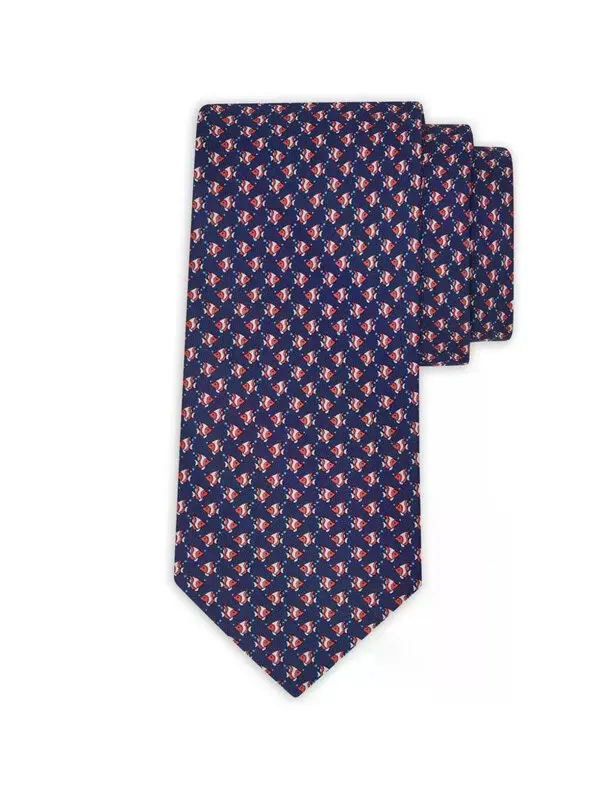 FERRAGAMO Gancini Fish-print Neck Tie - Blue
