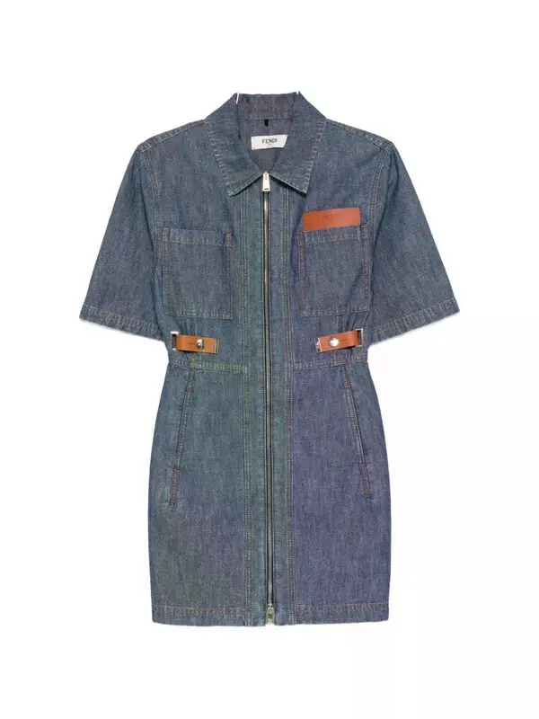 Fendi Leather-trim Zip-up Dress - Blue