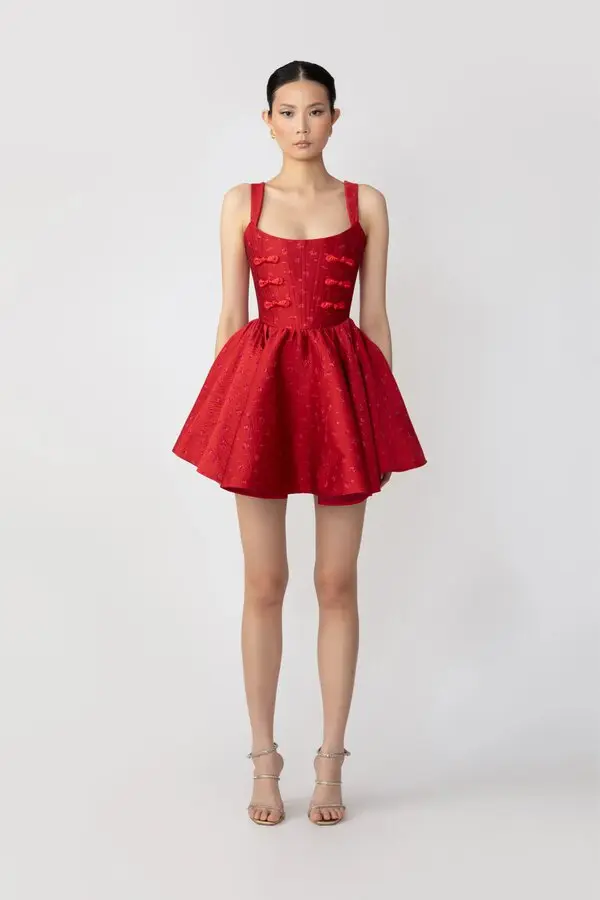 SAU LEE Jolie Jacquard Mini Dress - Red