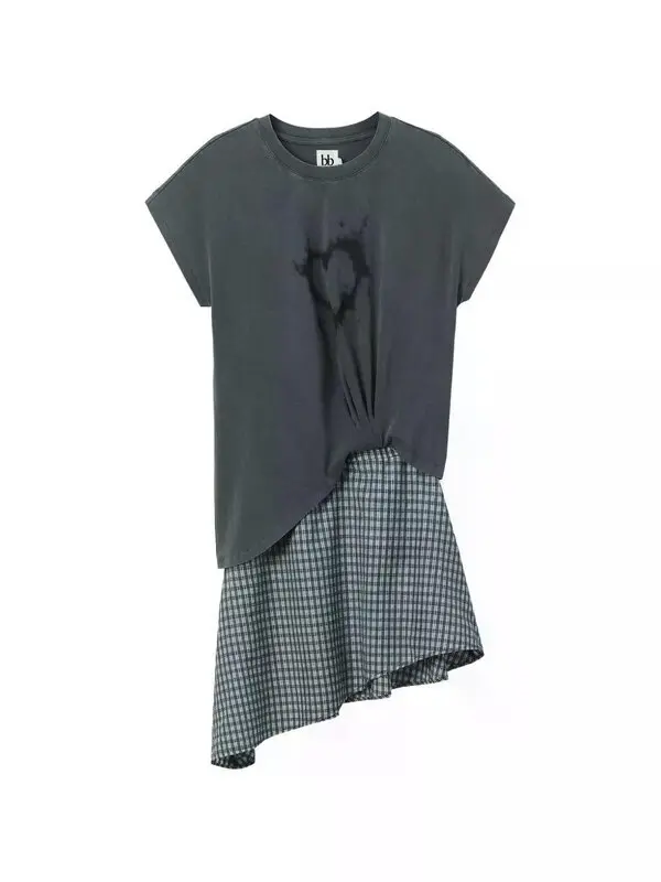 B+AB Check Pattern Asymmetric Dress - Grey