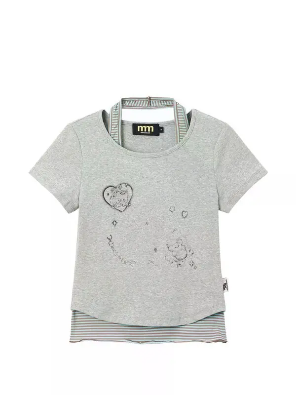 MINI CREAM Layered T-shirt With Graphic Print - Grey