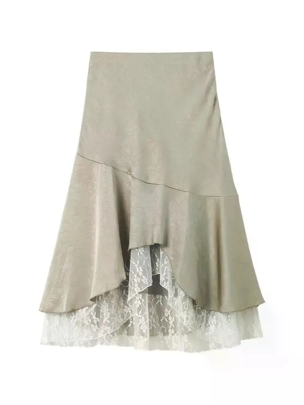 B+AB Asymmetric Midi Skirt With Lace Trim