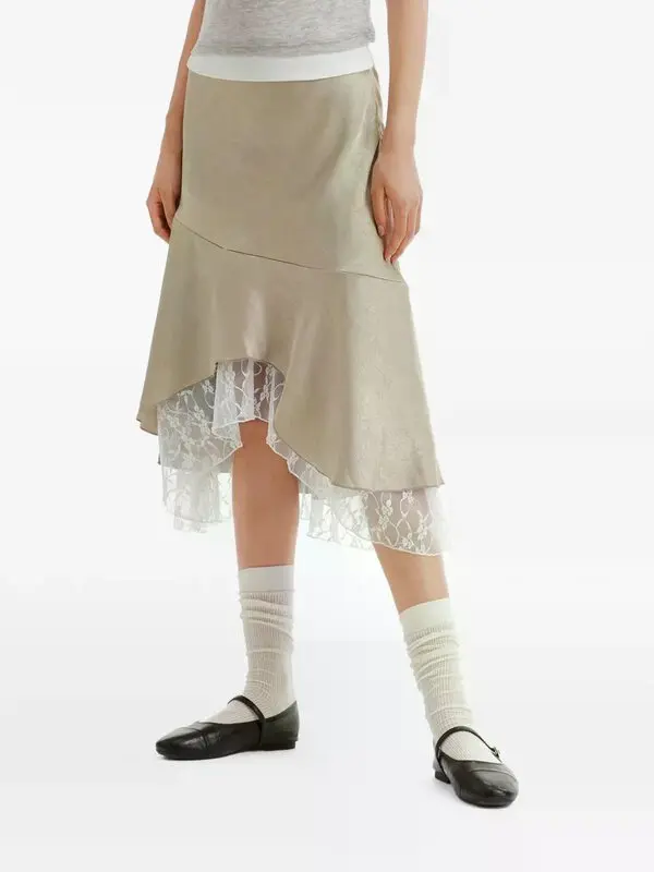 B+AB Asymmetric Midi Skirt With Lace Trim