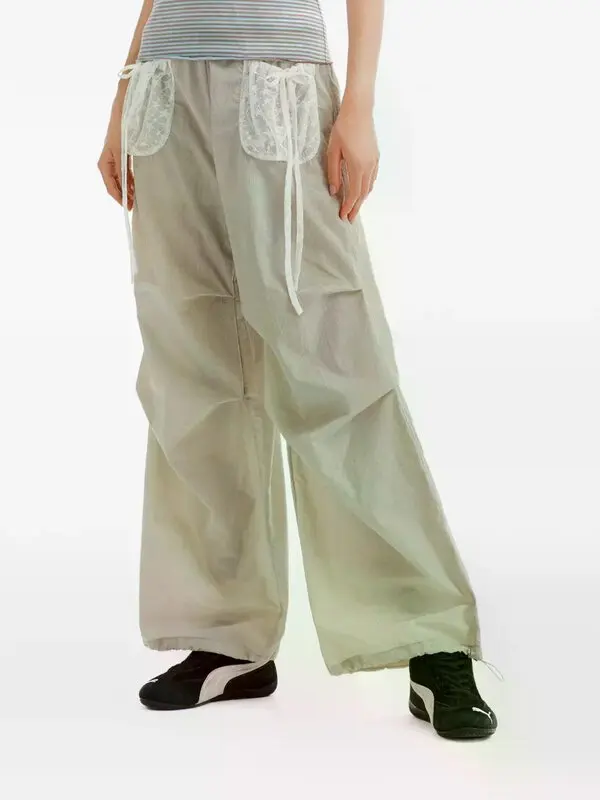 MINI CREAM Lace-pocket Wide-leg Trousers