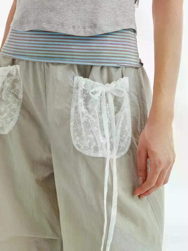 MINI CREAM Lace-pocket Wide-leg Trousers