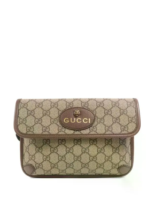 Gucci Gg Supreme Belt Bag With Tiger Head - Neutrals