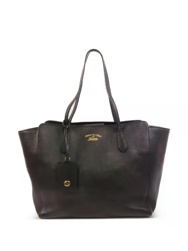Gucci Gg Plaque Leather Tote Bag - Black
