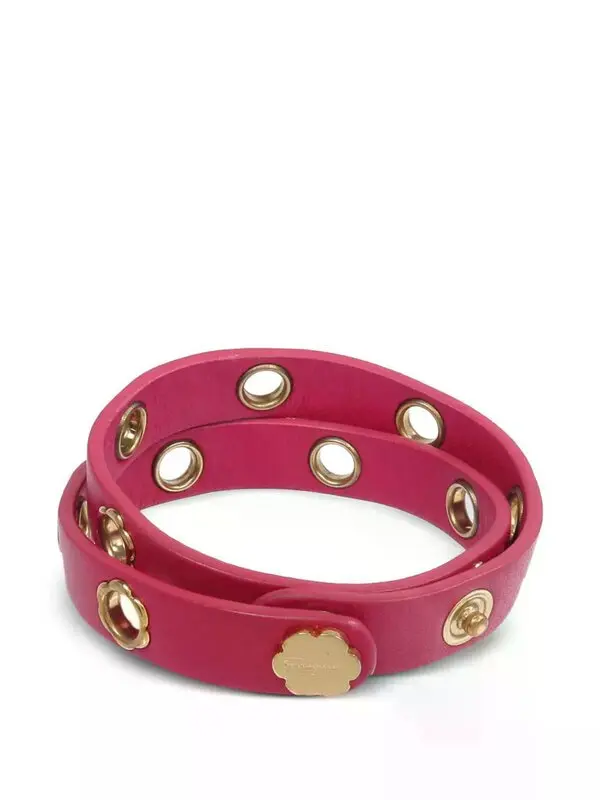FERRAGAMO Leather Flower Eyelet Bracelet