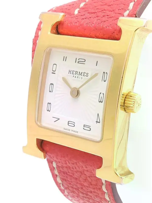 Hermès H21mm Quartz Watch With Pink Leather Strap - White