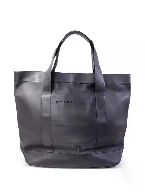 Balenciaga Perforated Logo Tote Bag - Black