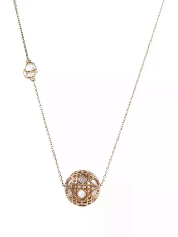 Dior Cannage Cd Logo Faux Pearl Necklace