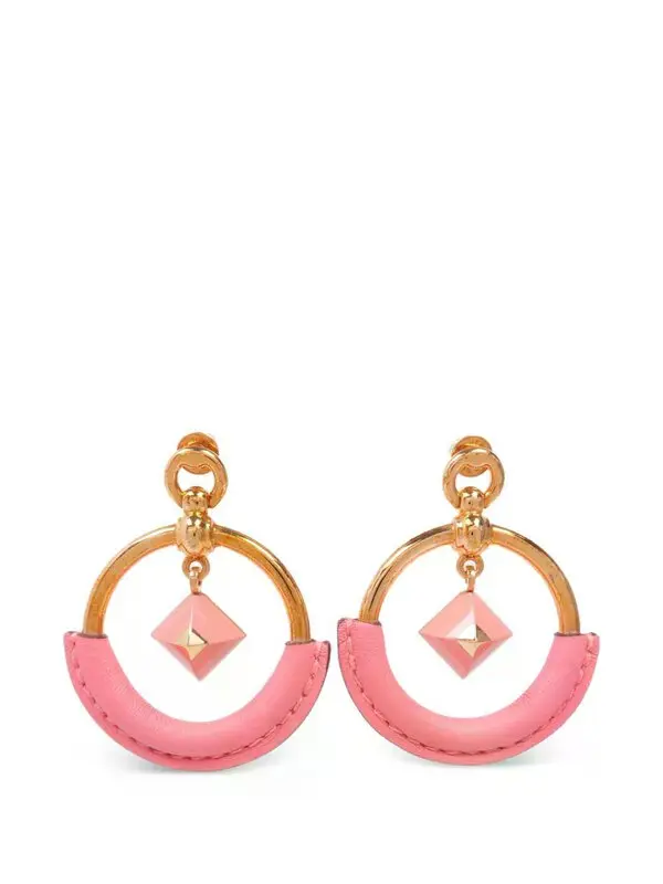 Hermès Leather Trimmed Hoop Earrings With Pyramid Studs
