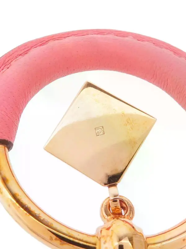 Hermès Leather Trimmed Hoop Earrings With Pyramid Studs