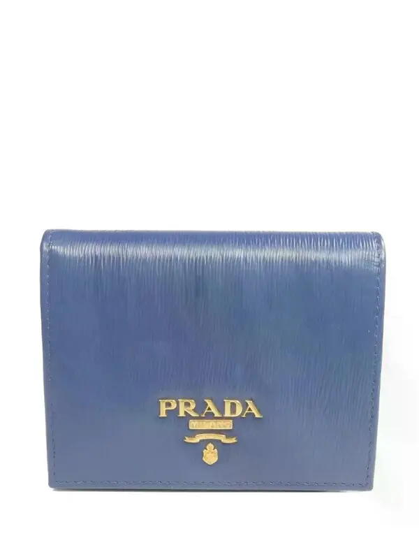 Prada Logo-plaque Leather Wallet - Blue