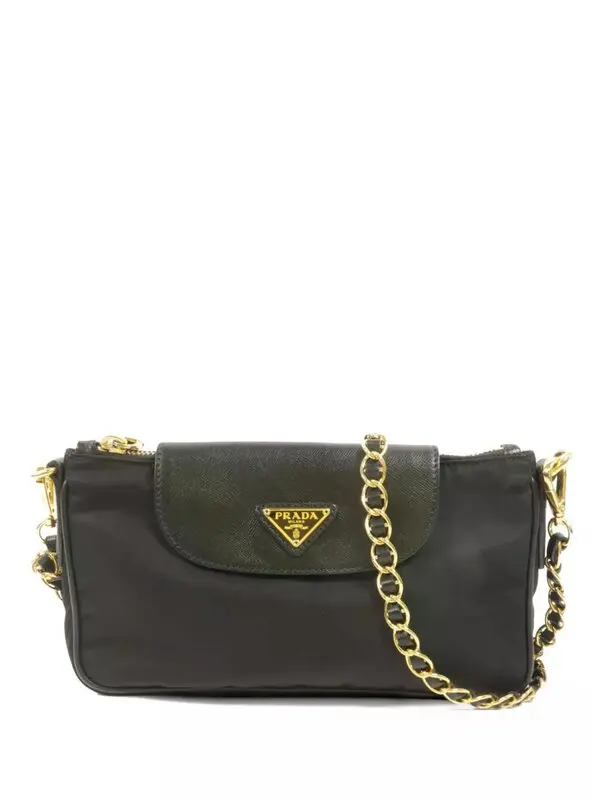 Prada Enamel Triangle Chain Shoulder Bag - Black