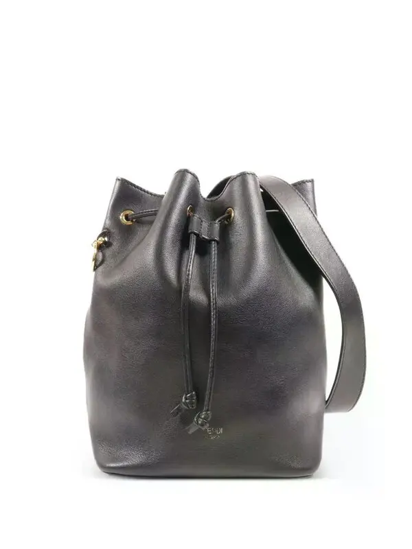 Fendi Drawstring Leather Shoulder Bag - Black