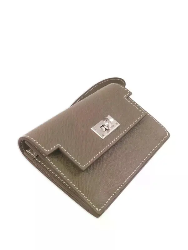 Hermès Kelly Pocket Slim Wallet In Grey Grained Leather