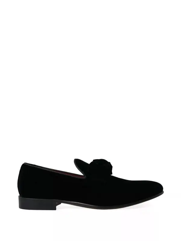 Dolce & Gabbana Velvet Loafers With Bow Detailing - Black
