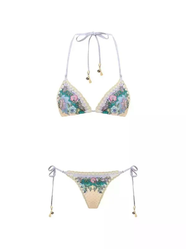 Zimmermann Indra Floral-print Crochet-trim Bikini - White