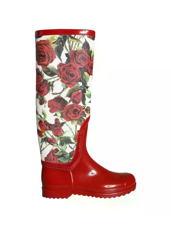 Dolce & Gabbana Floral-print Knee-high Boots - Red