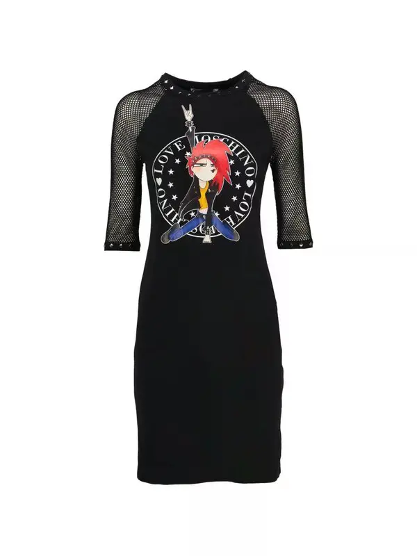 Moschino Embellished Mesh Sleeve Dress - Black