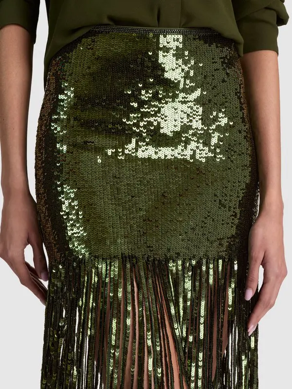 Alice + Olivia Kendra Sequin Embellished Maxi Skirt With Fringe