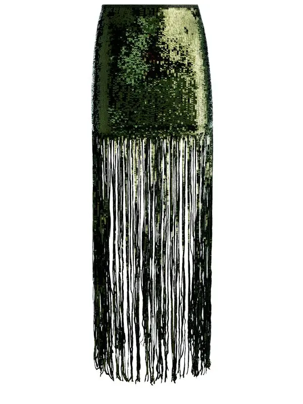 Alice + Olivia Kendra Sequin Embellished Maxi Skirt With Fringe